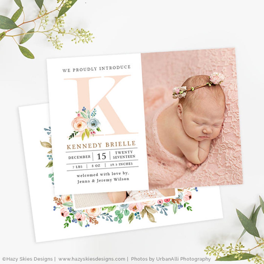 Birth Announcement Template Newborn Announcement Girl Baby Annoucement ...
