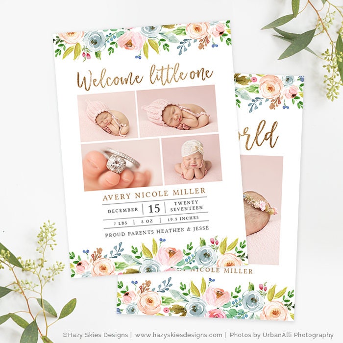 Birth Announcement Template Newborn Announcement Girl Baby | Etsy