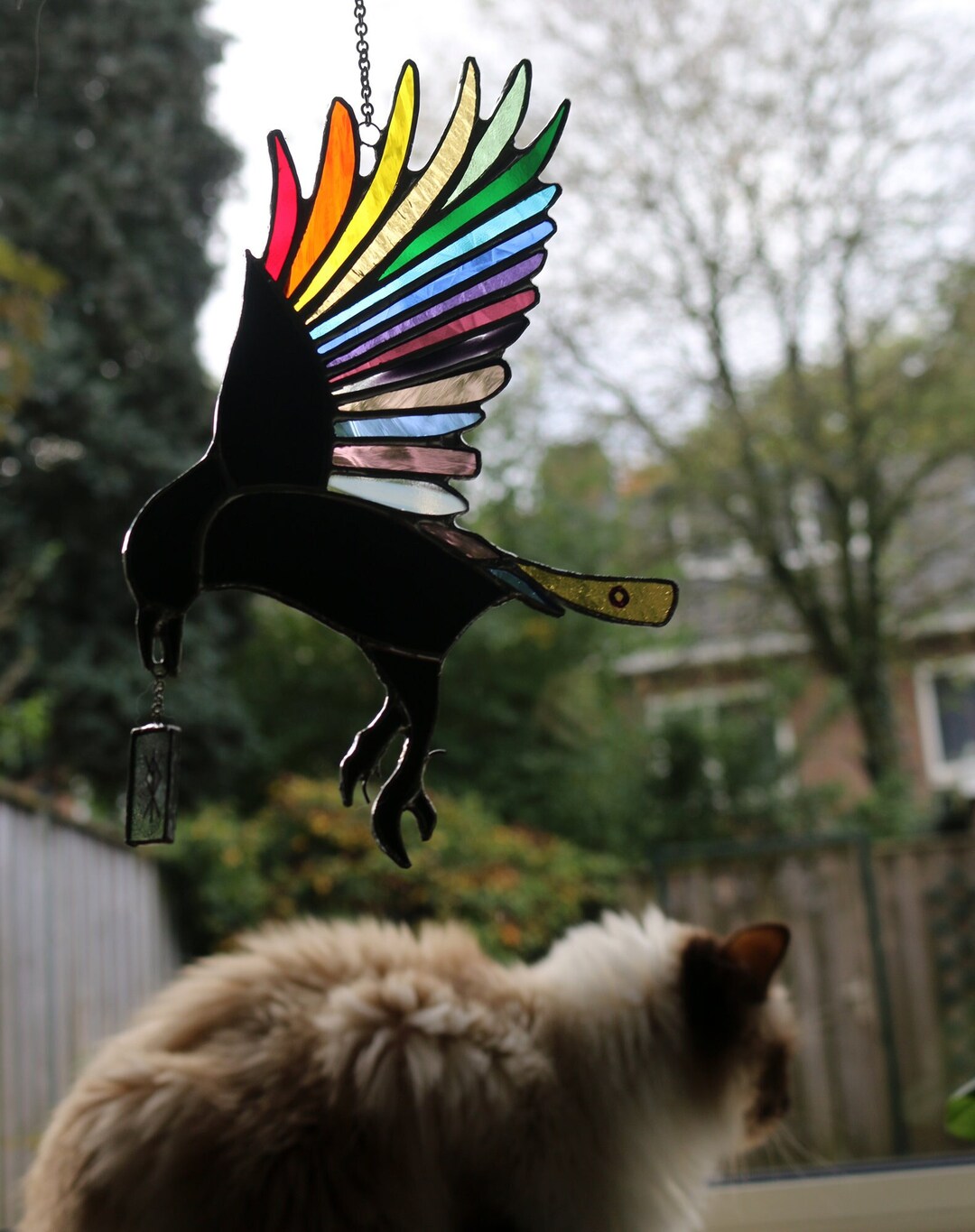 Rainbow Raven Rune Suncatcher - Etsy