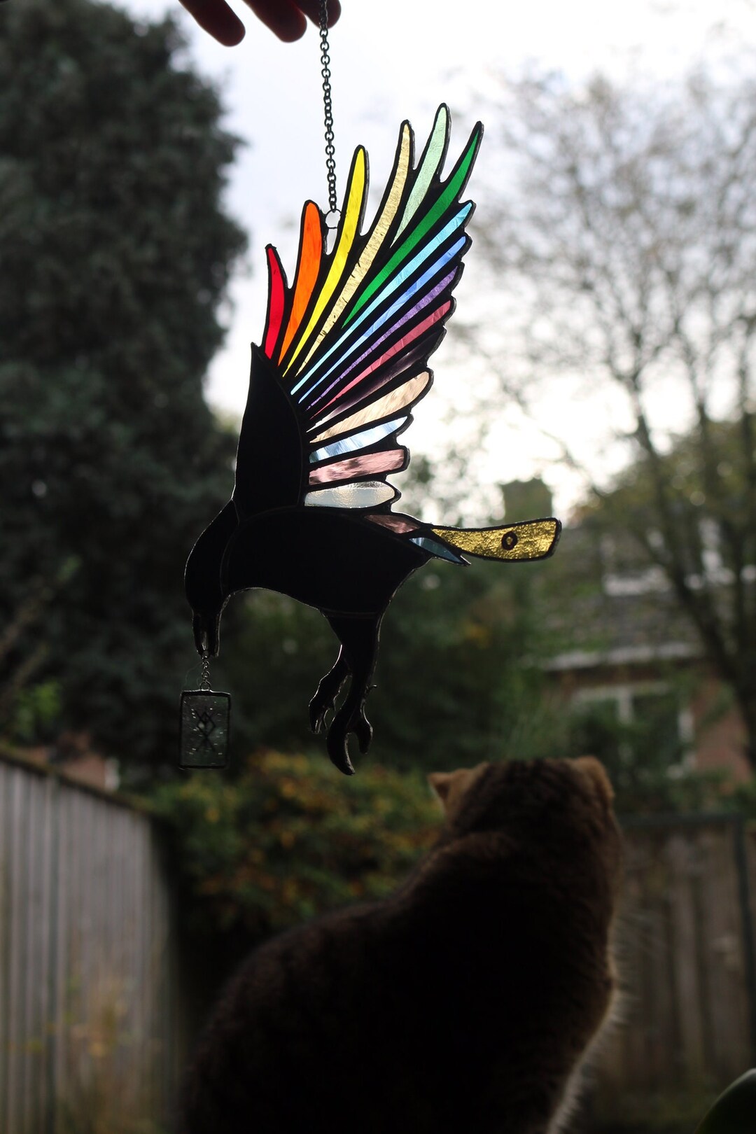 Rainbow Raven Rune Protector of Home Suncatcher Stained Glass - Etsy