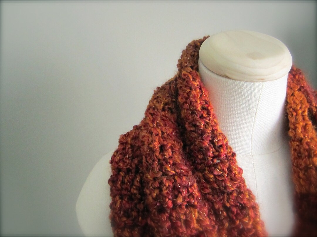 Crochet Fiery Rusty Red Orange Handmade Infinity Scarf, Women's Scarf ...