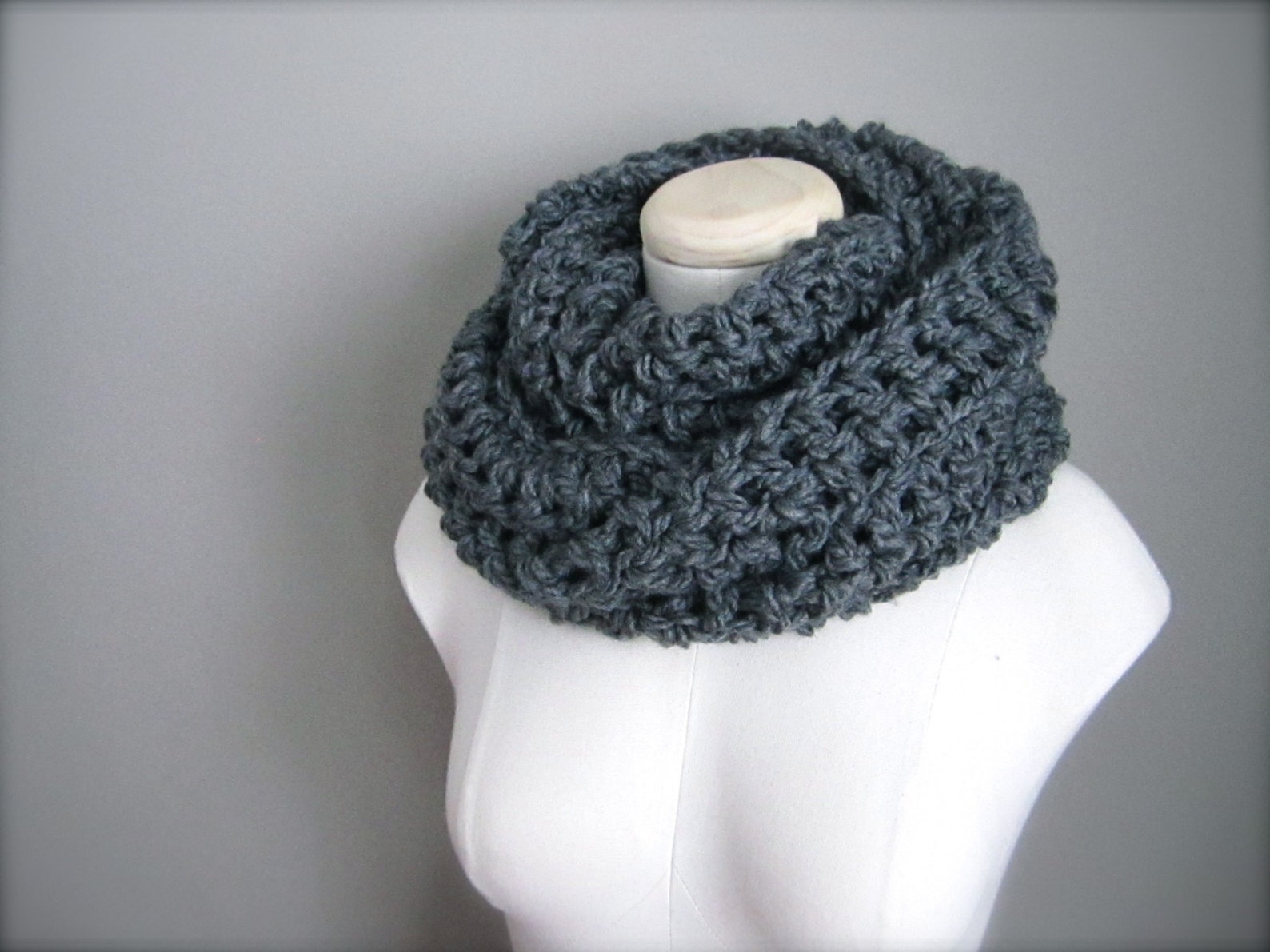 Crochet Charcoal Grey Dark Grey Cowl Neck Infinity Scarf - Etsy