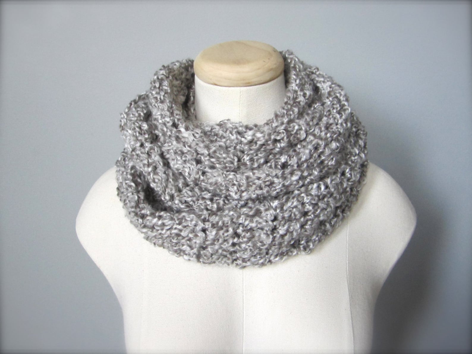Crochet Light Grey Gray Silver Gray Grey Infinity Scarf - Etsy
