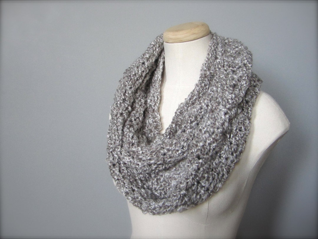 Crochet Light Grey Infinity Scarf, Soft Acrylic Unisex Scarf - Etsy