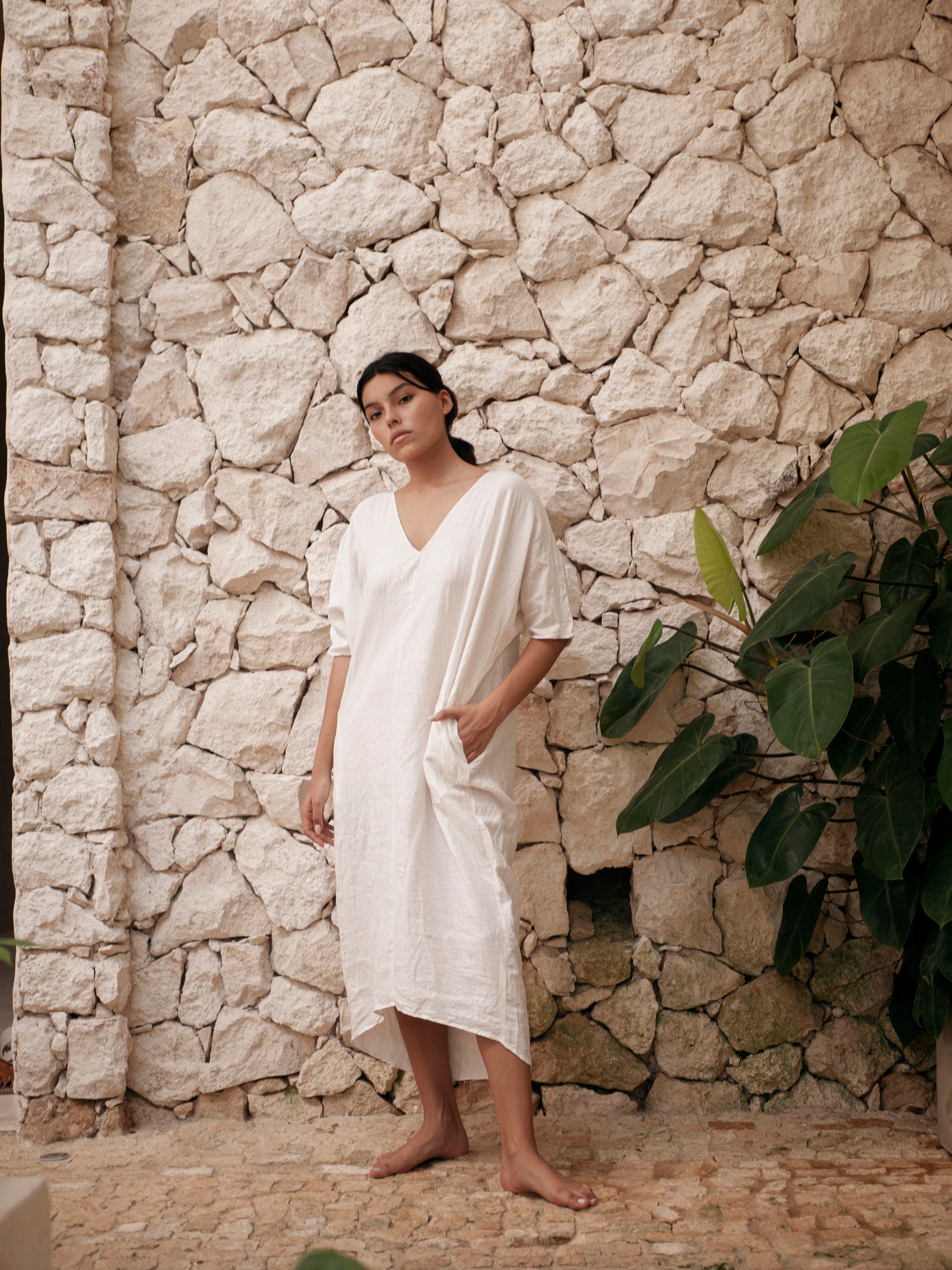 Linen Kaftan Tulum Clothing Loose Linen Dress With Pockets Kaftan ...