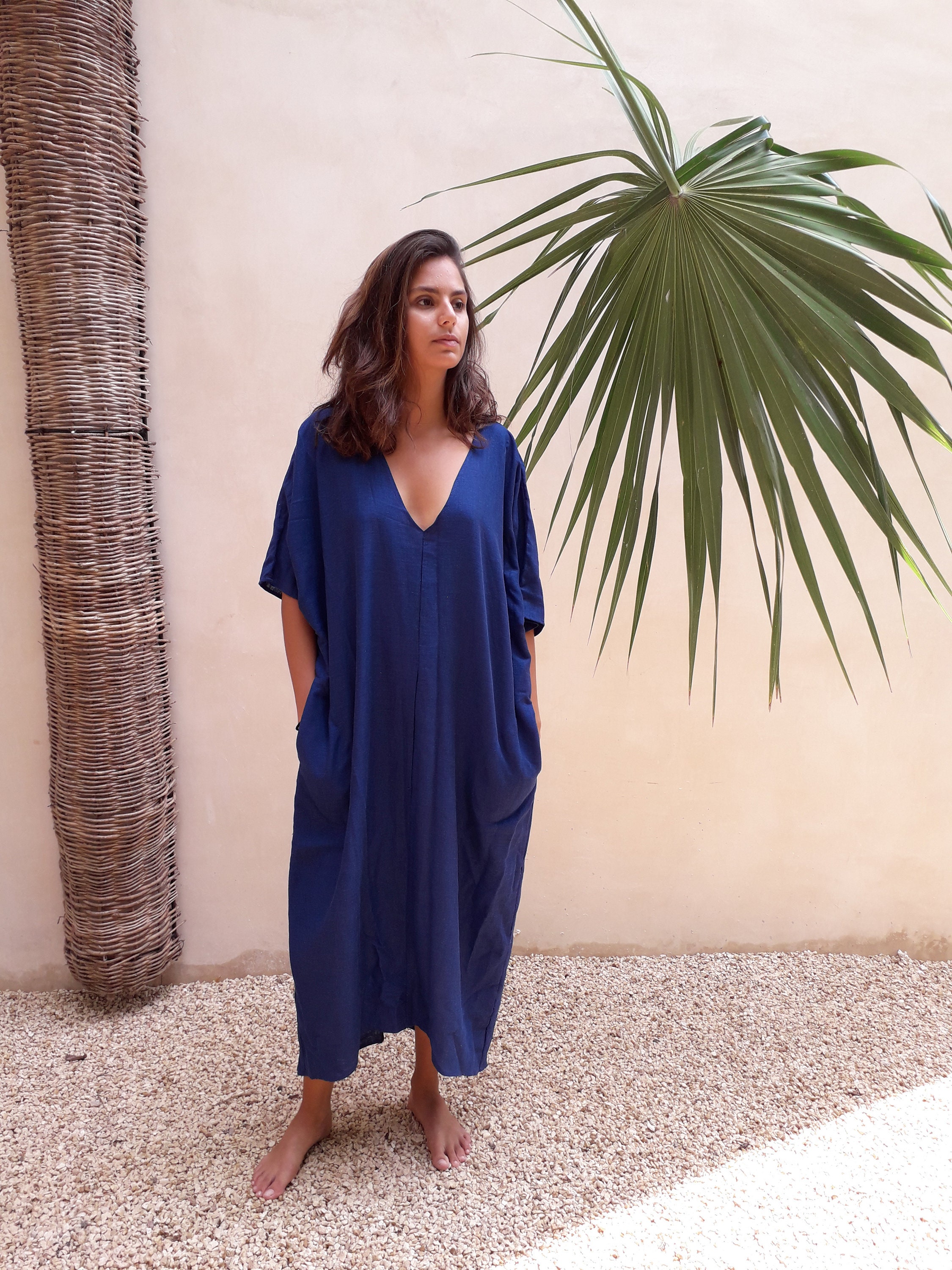 Linen Kaftan Tulum Clothing Loose Linen Dress With Pockets Kaftan ...