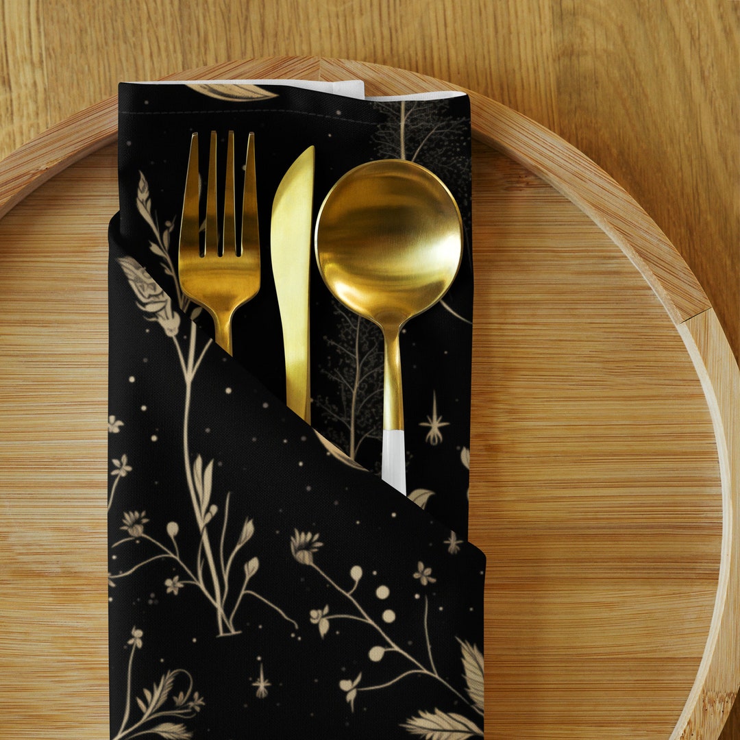 Twilight Garden Cloth Napkins Set of 4 - Botanical Dark Academia Home ...