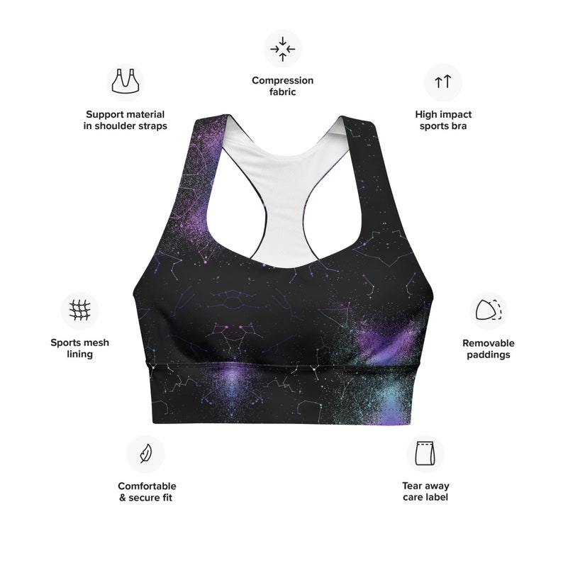 Aurora Longline Sports Bra – Galaxy Goth Activewear, UPF 50+ - Etsy
