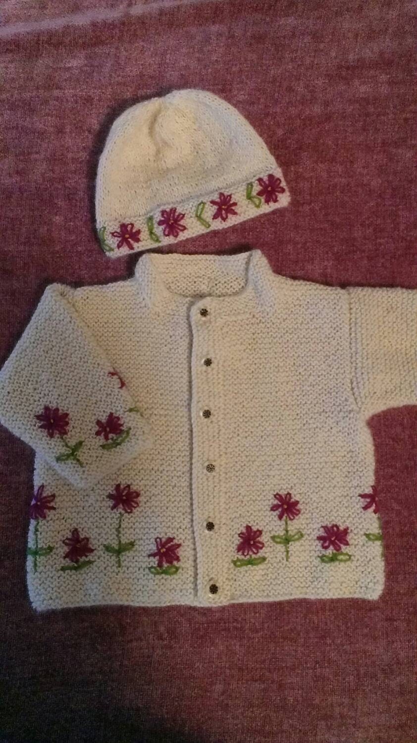 Hand-knitted Cashmere 2-piece Set "pink Flowers". - Etsy