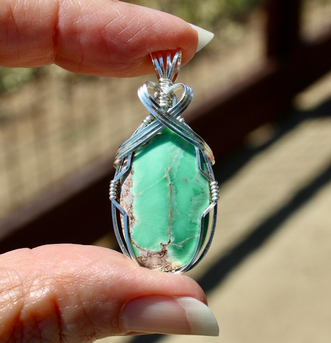 Rare Chrome Variscite Stone Pendant, Variscite Stone Necklace Argentium ...