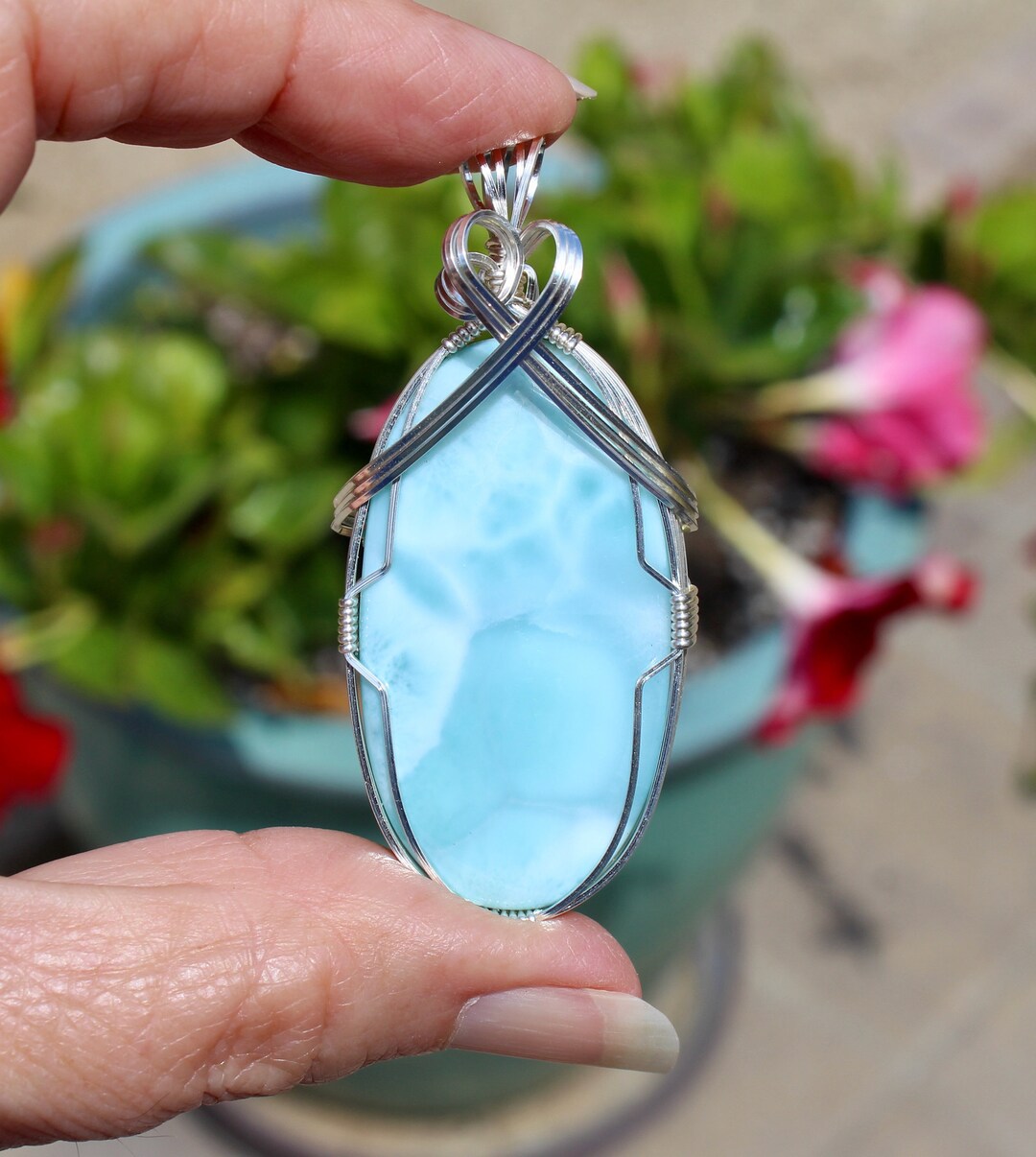 Beautiful Larimar Stone Pendant, Large Larimar Stone Necklace ...