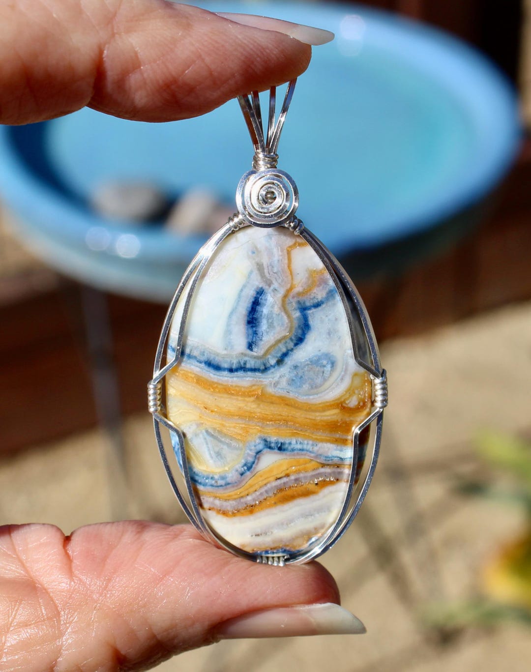 Scheelite Aka Turkish Lapis Lace Stone Pendant, Lapis Lace Stone, Wire ...