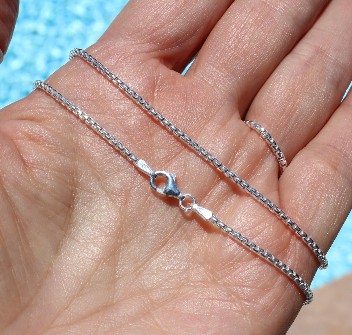 24 Inch 2.2mm Round Box Chain Italian Sterling Silver Chain Necklace ...