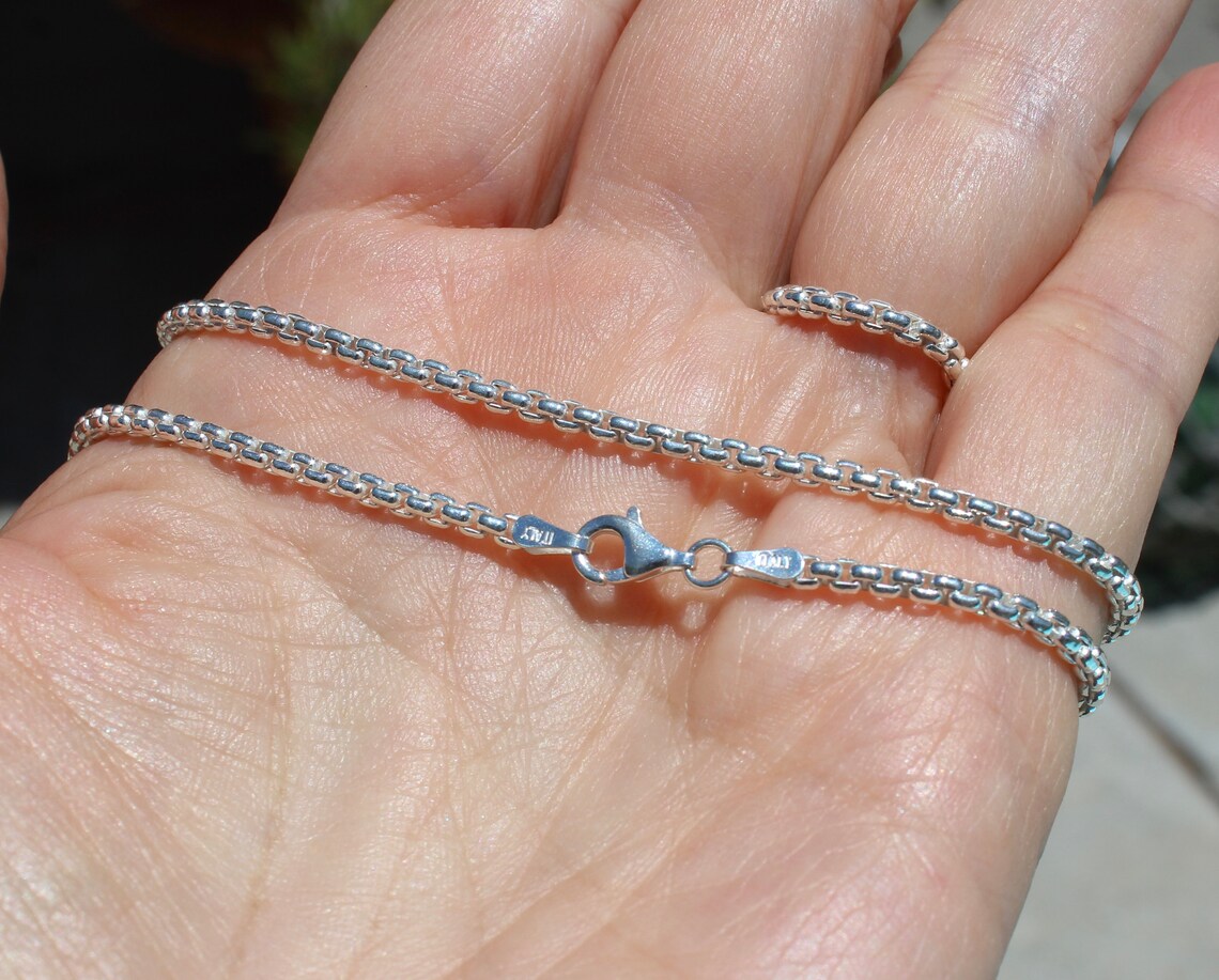 24 Inch 2.2mm Round Box Chain Italian Sterling Silver Chain Necklace ...