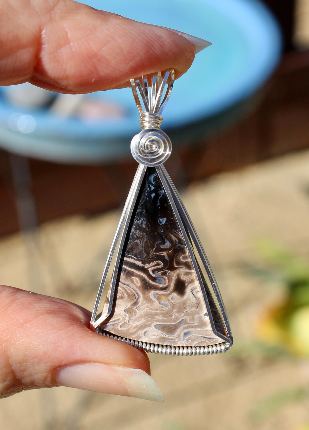 Petrified Palm Tree Root Wood Stone Pendant, Wire Wrap Pendant, Palm ...