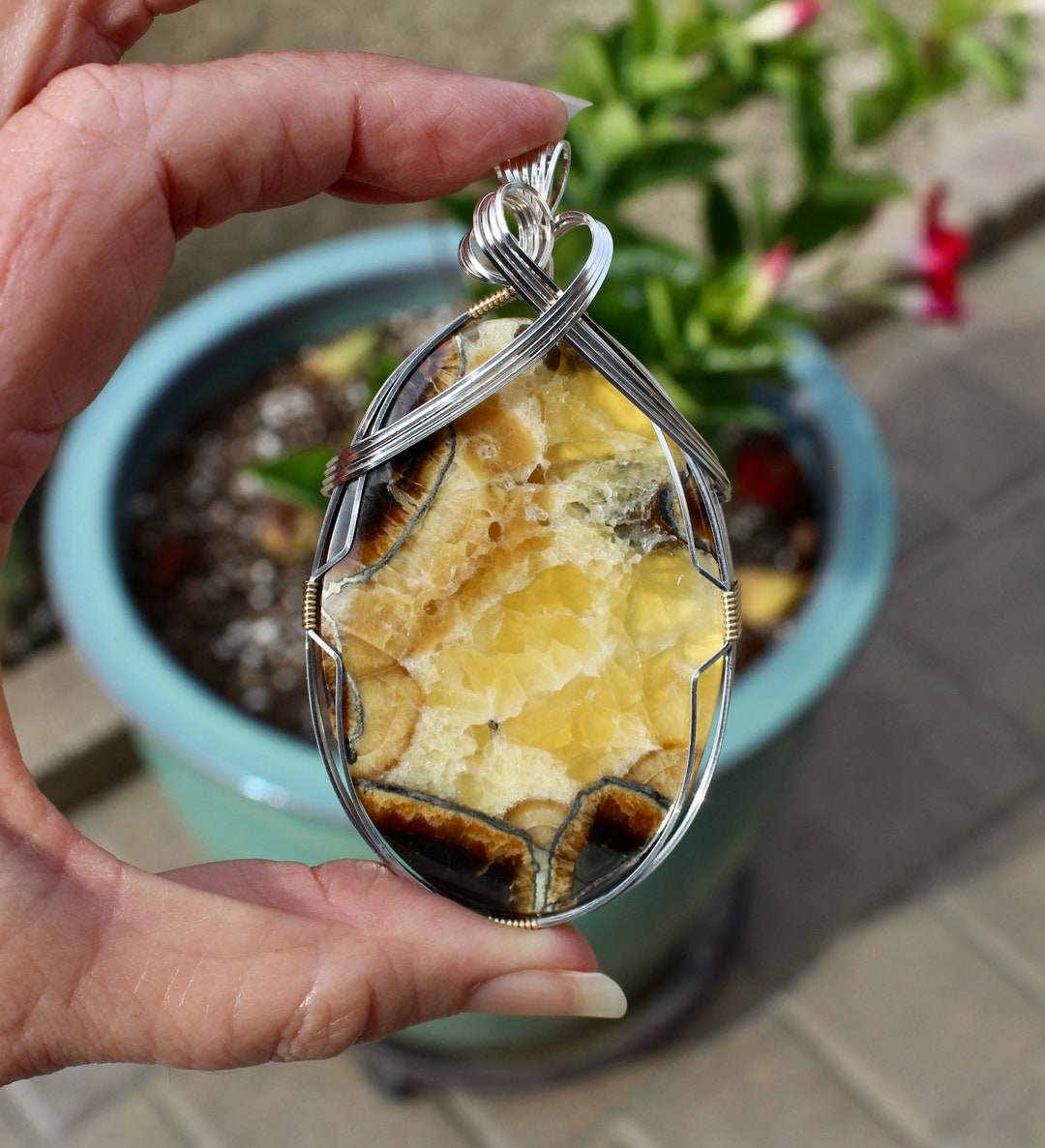 LARGE Rare Pyritized Ammonite Simbircite Fossil Shell Stone Pendant ...