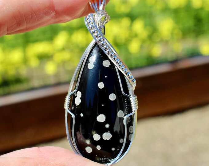 Large Stardust Obsidian Stone Pendant, Stardust Obsidian Stone Necklace ...
