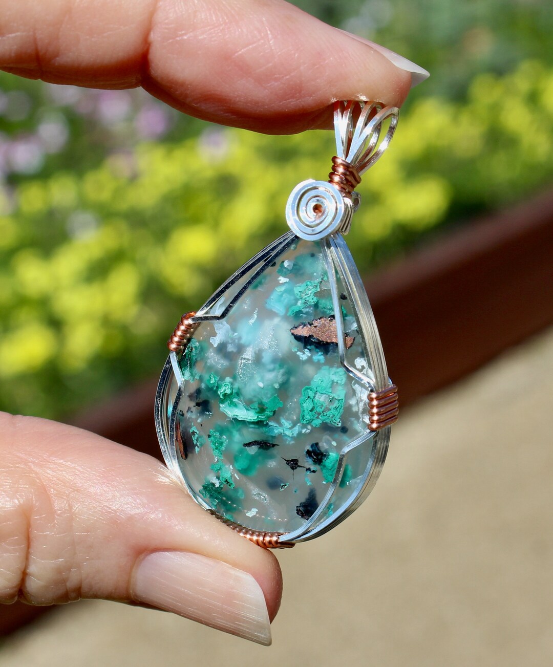 Stunning Native Copper Chrysocolla Agate Stone Pendant, OBI Island ...