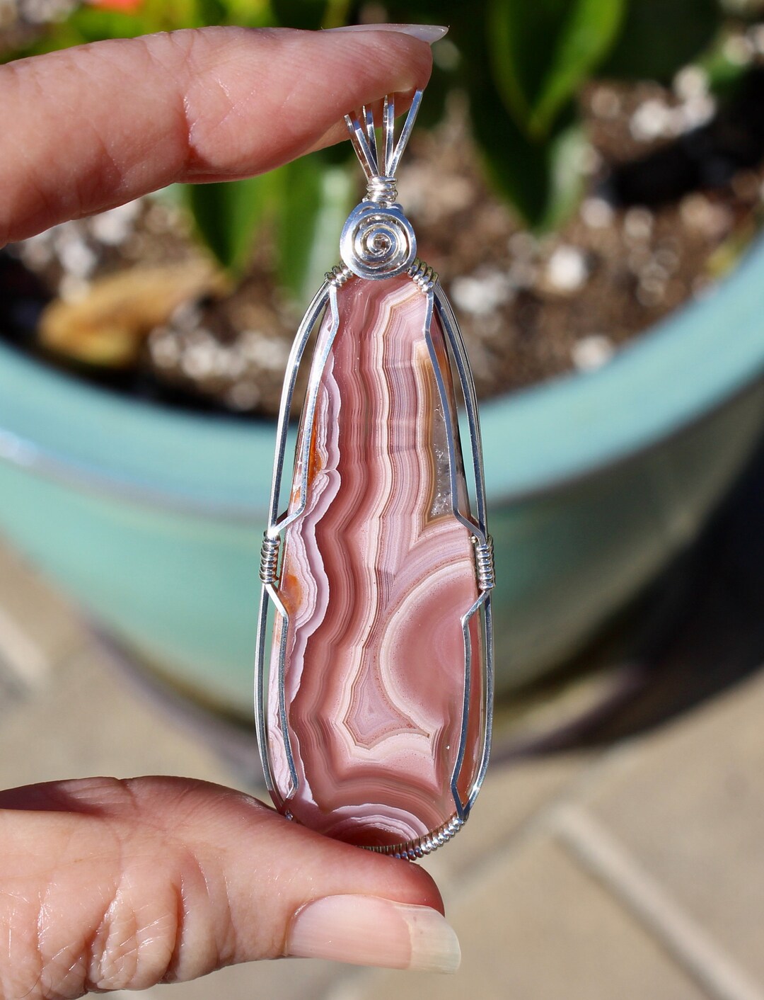 Stunning Laguna Agate Stone Pendant, Large Chalcedony Laguna Agate ...