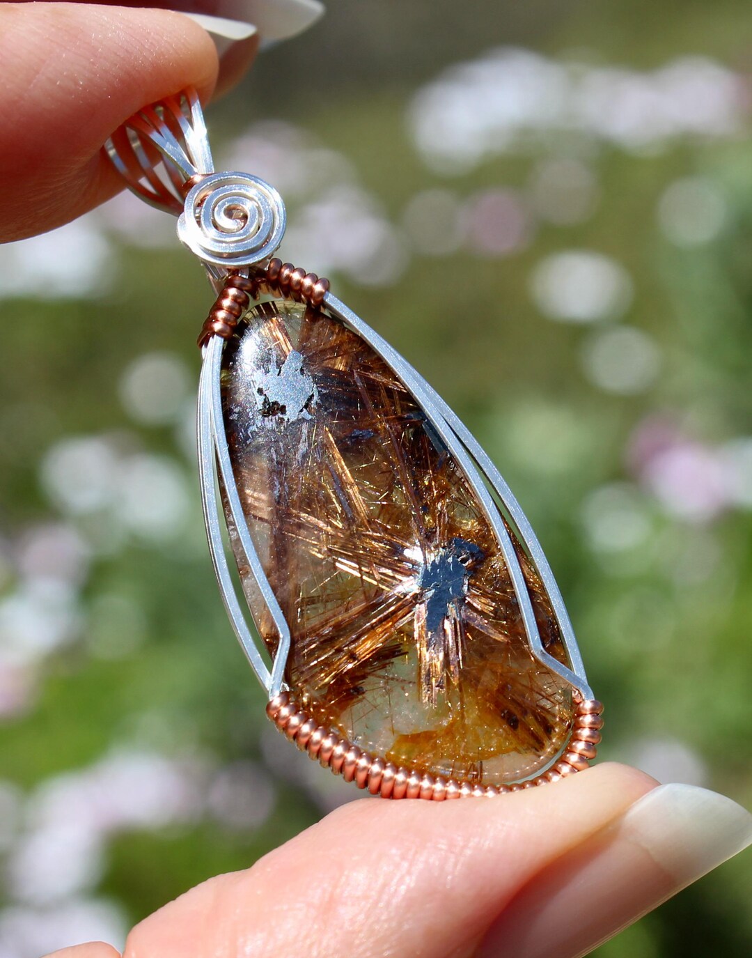 Fantastic Golden Copper Double Star Rutilated Quartz Pendant, Rutilated ...