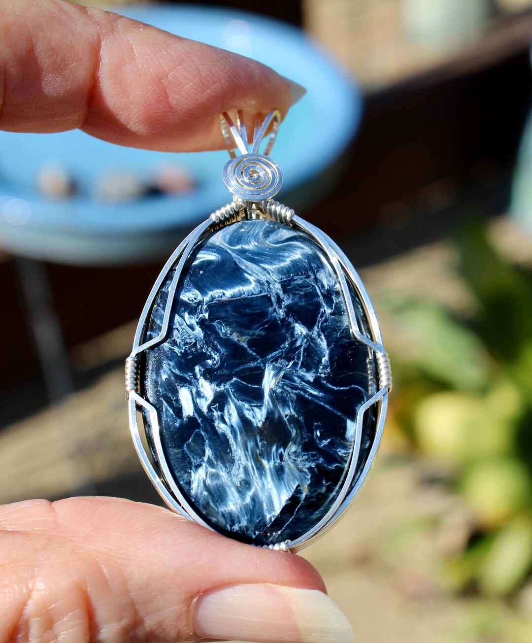Stunning Blue Pietersite Stone Pendant, Wire Wrap Pendant, Shimmering ...