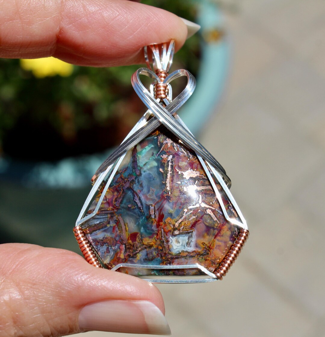 Rare Native Copper Chrysocolla Agate Stone Pendant Wire Wrap, OBI ...