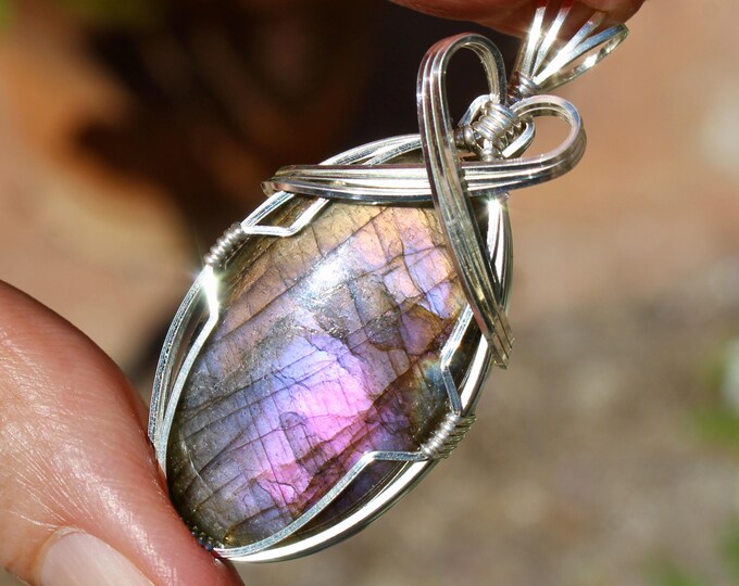 Purple and Pink Labradorite Stone Pendant, Purple Rainbow Sparkle ...