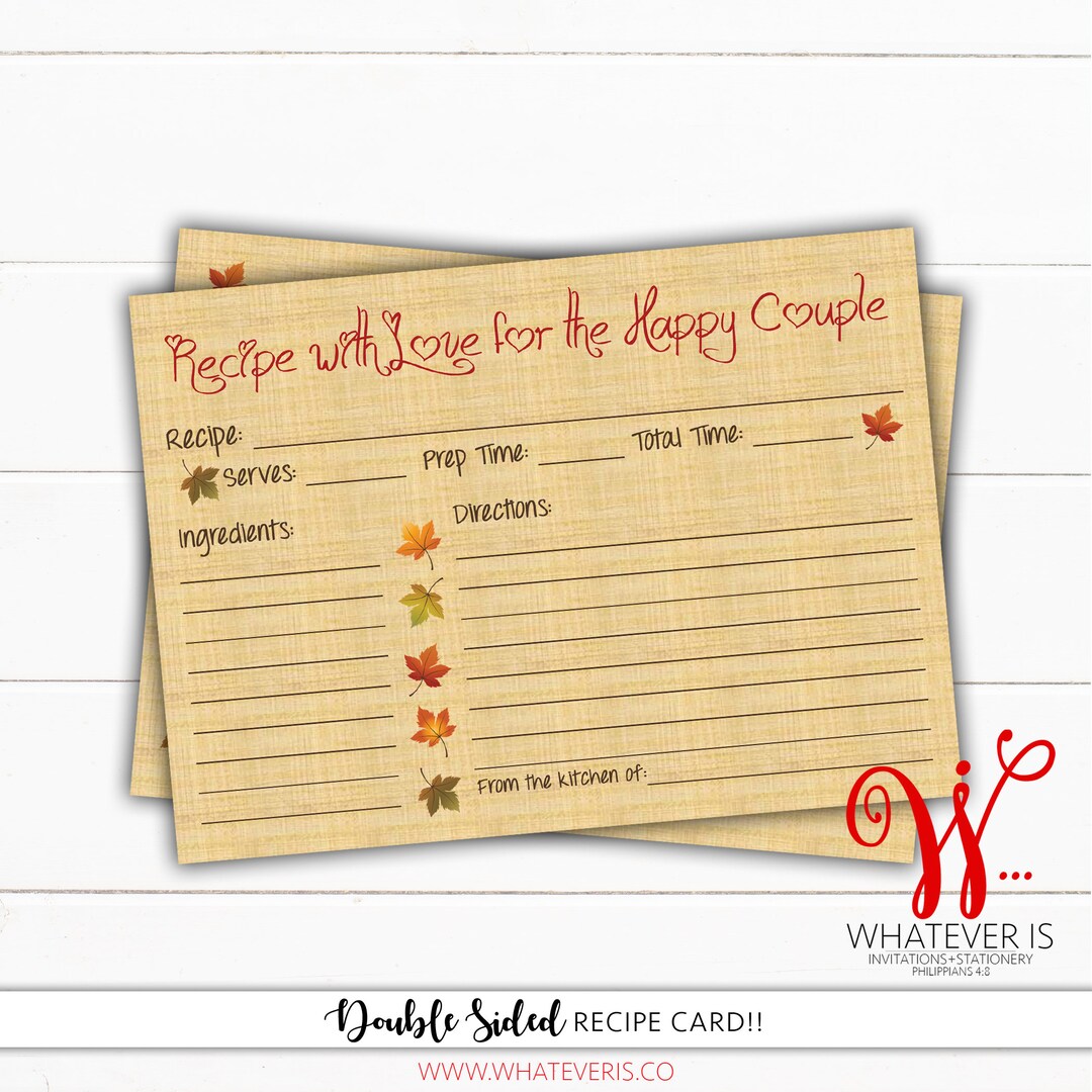 4x6 Fall in Love Recipe Card Fall in Love Themed Recipe Card Autumn ...