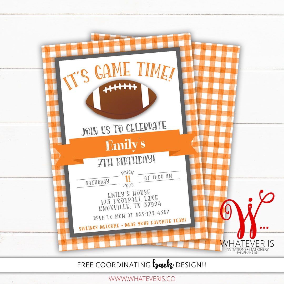 Orange and White Football Birthday Invitation | Football Birthday ...