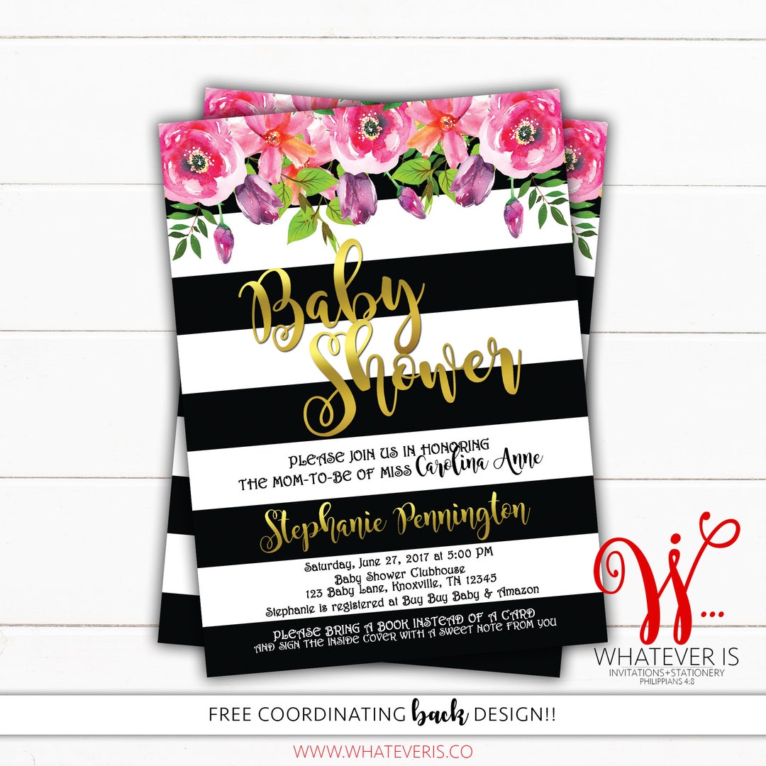 Floral Black and White Baby Shower Invitation Black and - Etsy