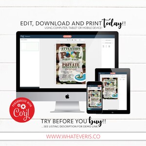 Editable Army Pool Party Bash Birthday Printable Invitation | Army ...