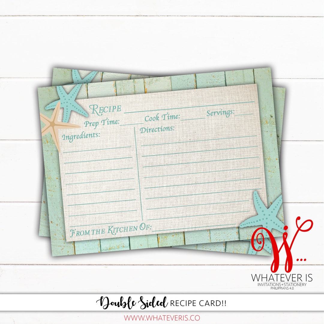 Starfish Recipe Card | Aqua Beach Theme, Printed - Etsy
