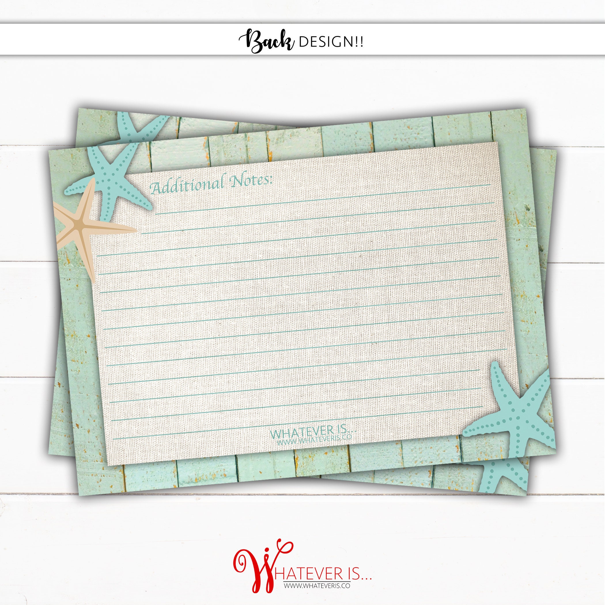 5x7 Starfish Recipe Card Nautical Beach Themed Recipe Card | Etsy