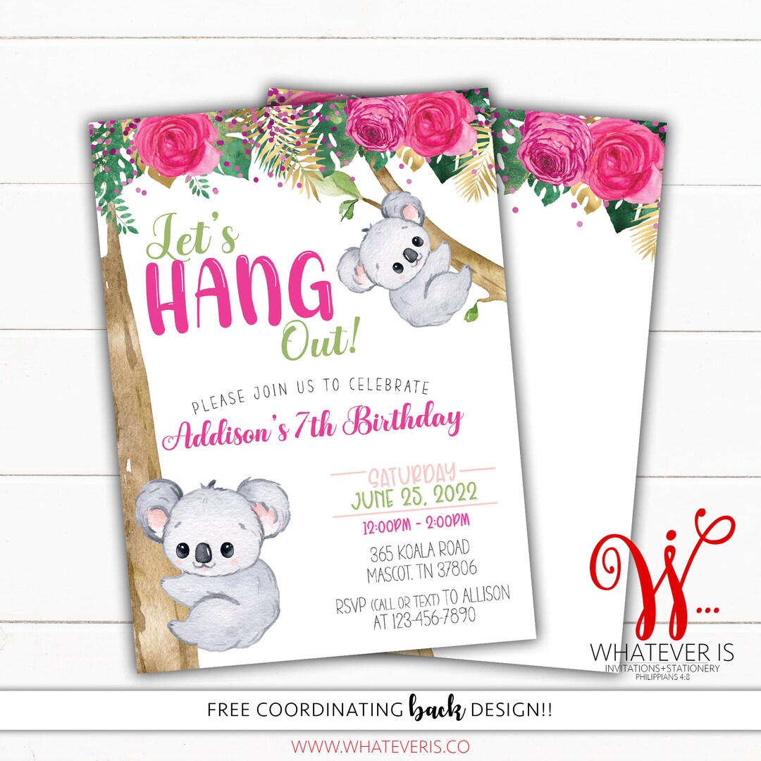 Koala Party Birthday Invitation | Koala Birthday Invitation | Floral ...
