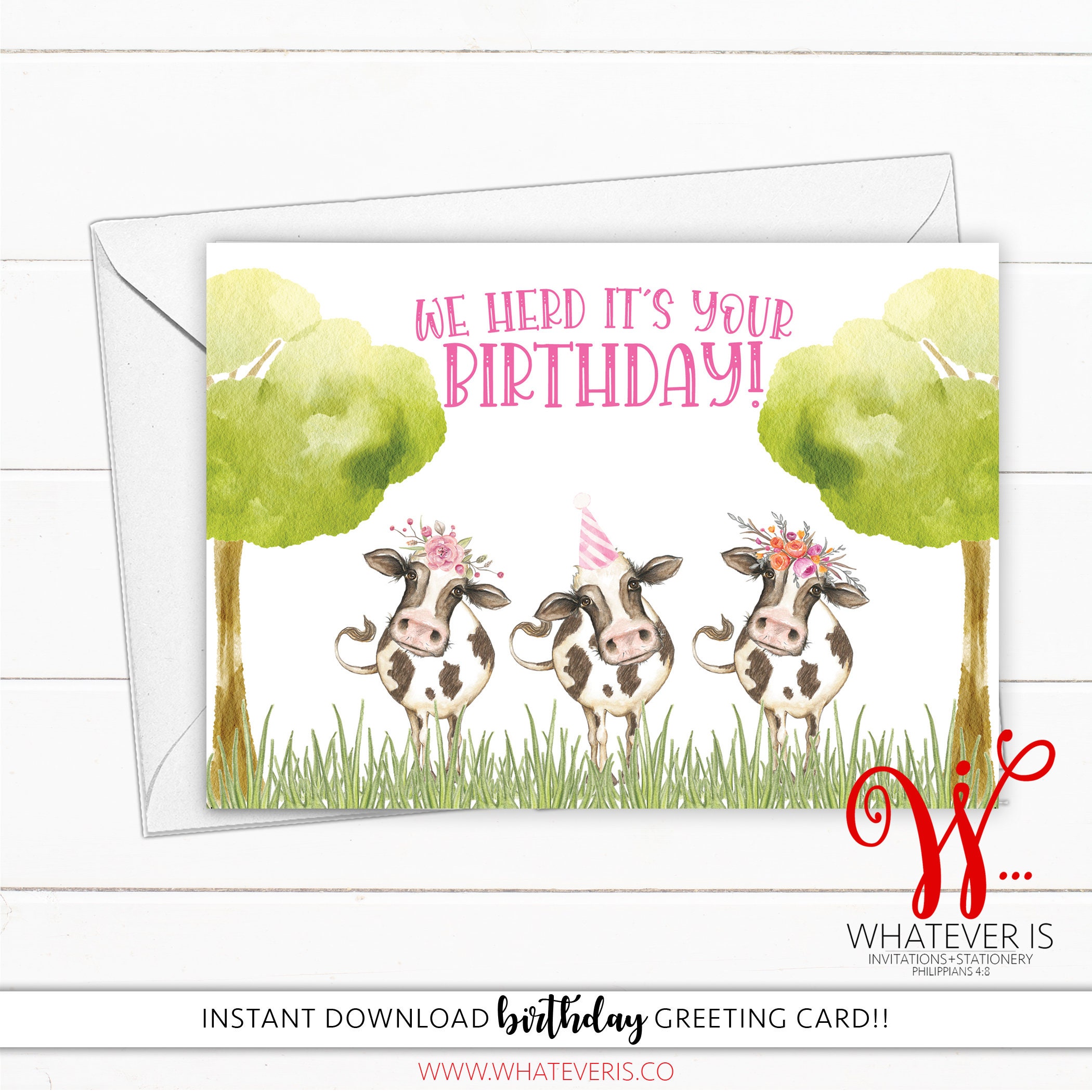 PRINTABLE Birthday Card Farm Birthday Card Cow Birthday - Etsy