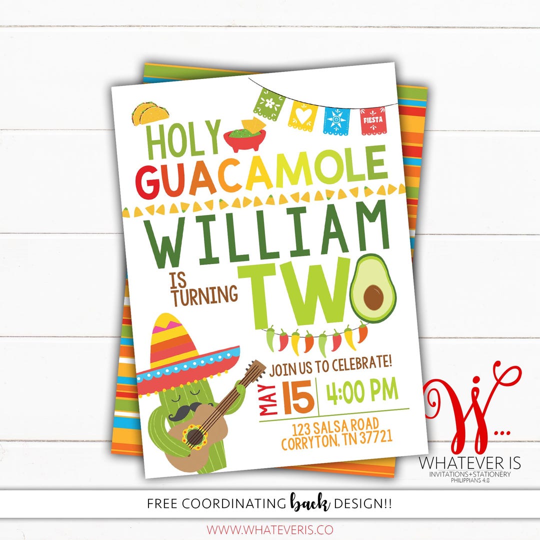 Holy Guacamole Second Birthday Invitation | Taco Birthday Invitation ...