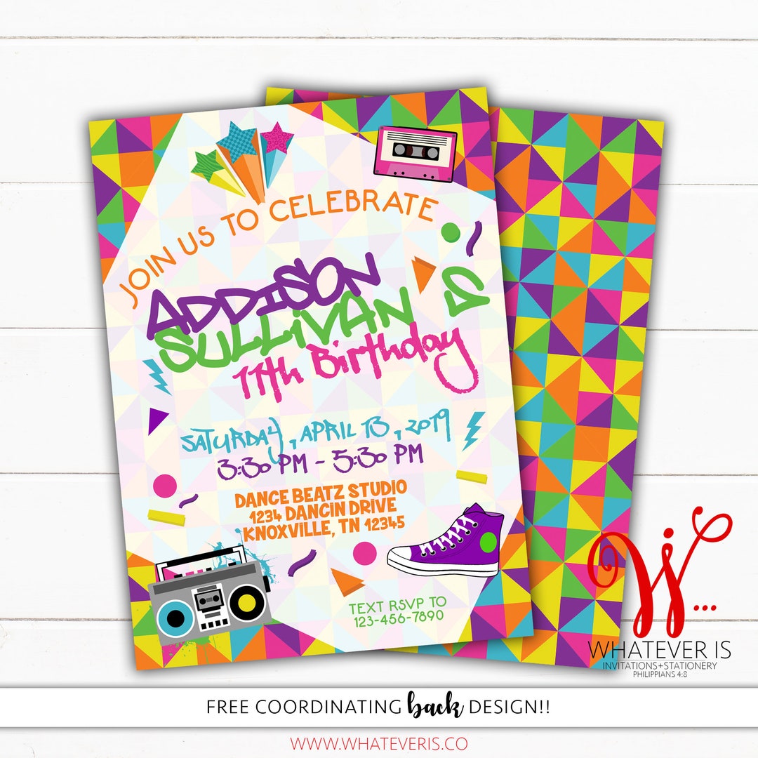Totally Rad 90s Birthday Invitation Retro Birthday Invitation Hip Hop ...