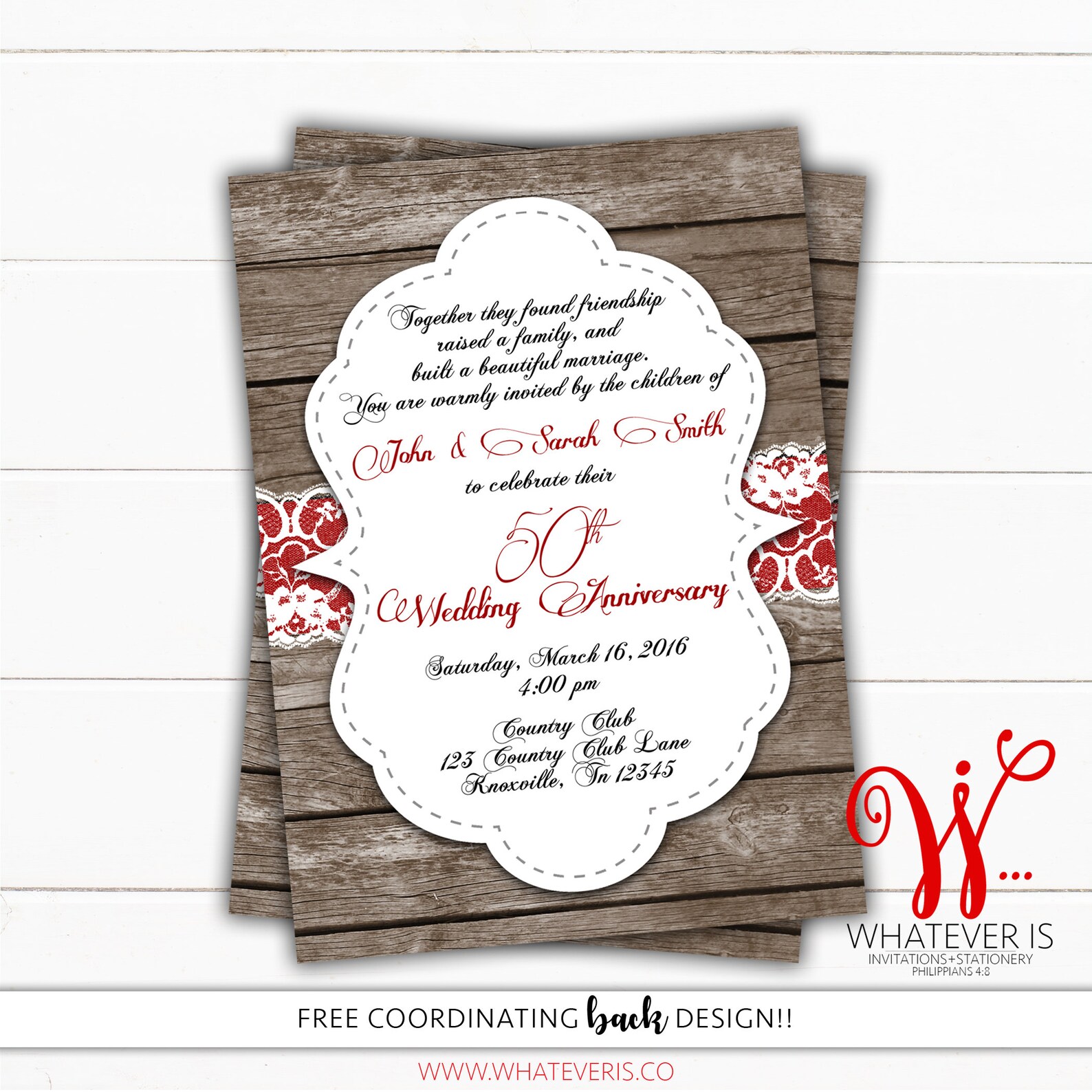 Rustic 50th Anniversary Invitation | Wood and Lace Anniversary ...
