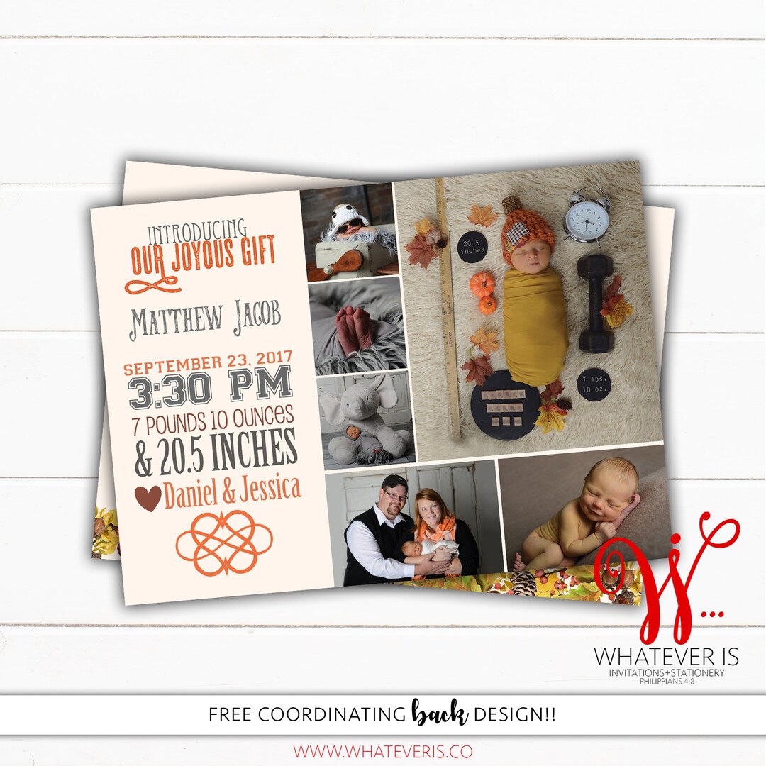 Fall Birth Announcement Autumn Birth Announcement Baby Announcement ...