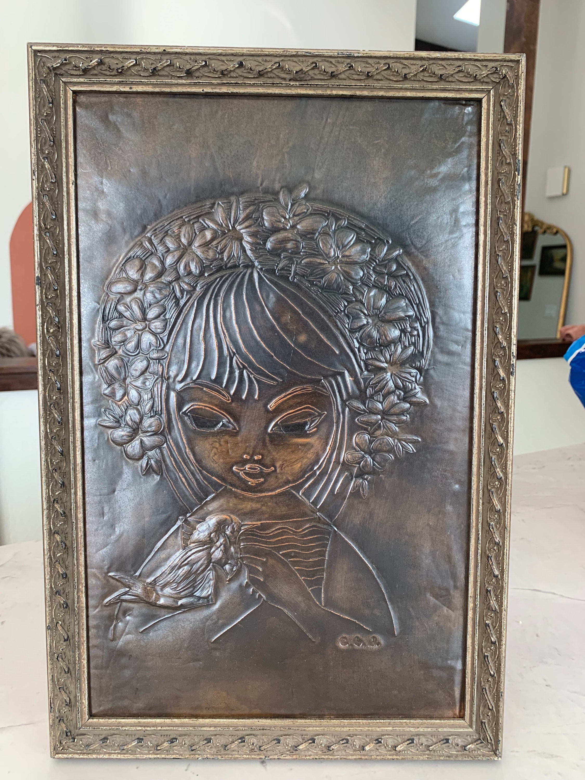 Vintage Copper Embossed Portrait Signed CGS - Etsy