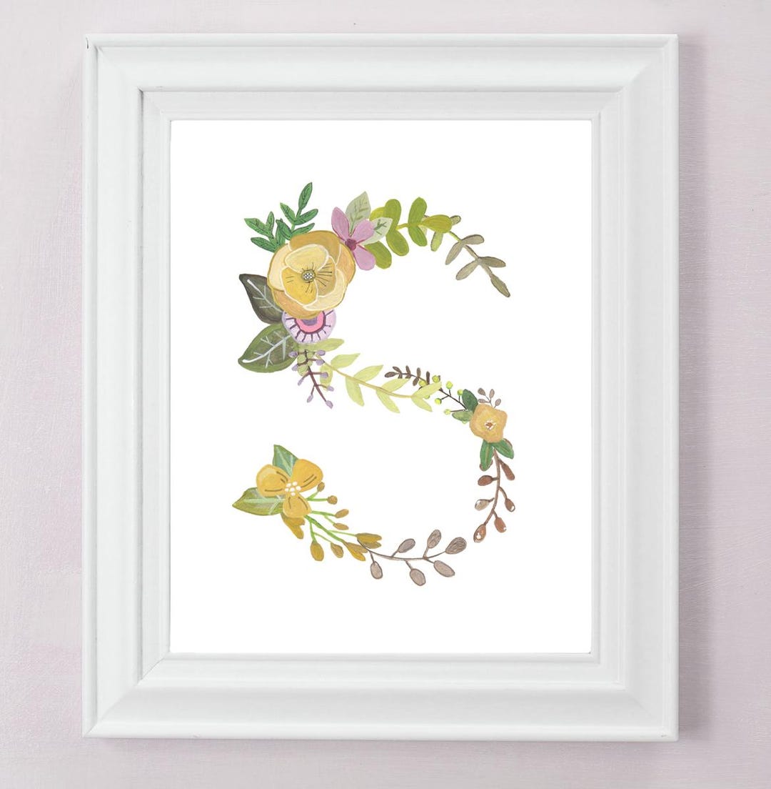 S - Floral Letter Art Print - Girls Nursery Decor - Decorative ...