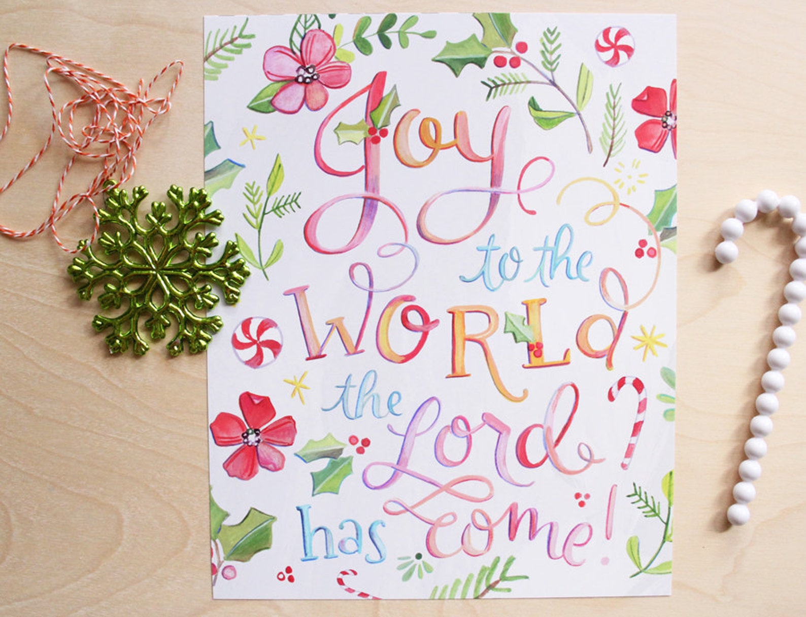 Joy to the World Christmas Art Print Holiday Hand Lettered | Etsy