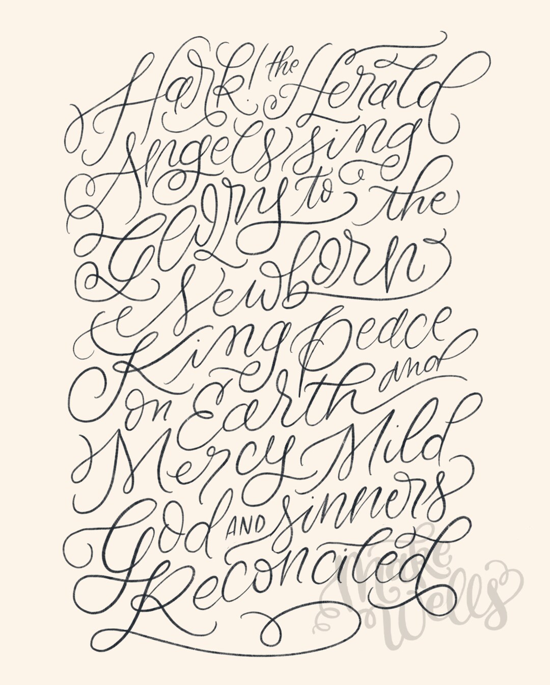 Hark the Herald Angels Sing Christmas Lettering Art Print by Makewells ...