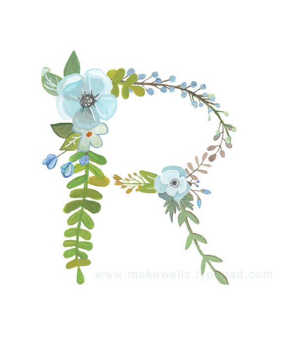 R Floral Letter Print | Etsy