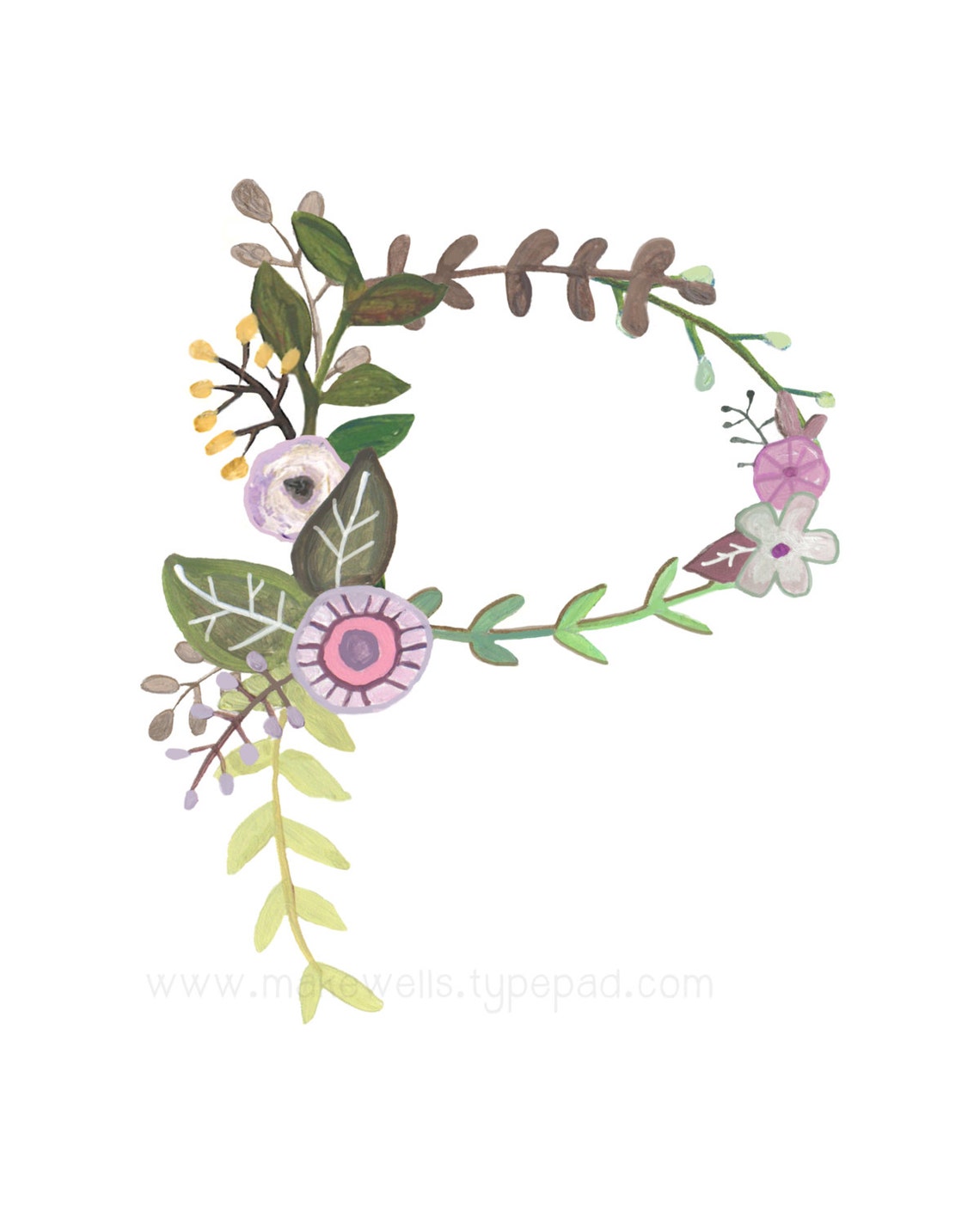 P Floral Letter Print | Etsy