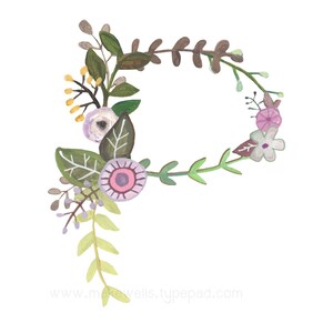 P Floral Letter Print - Etsy
