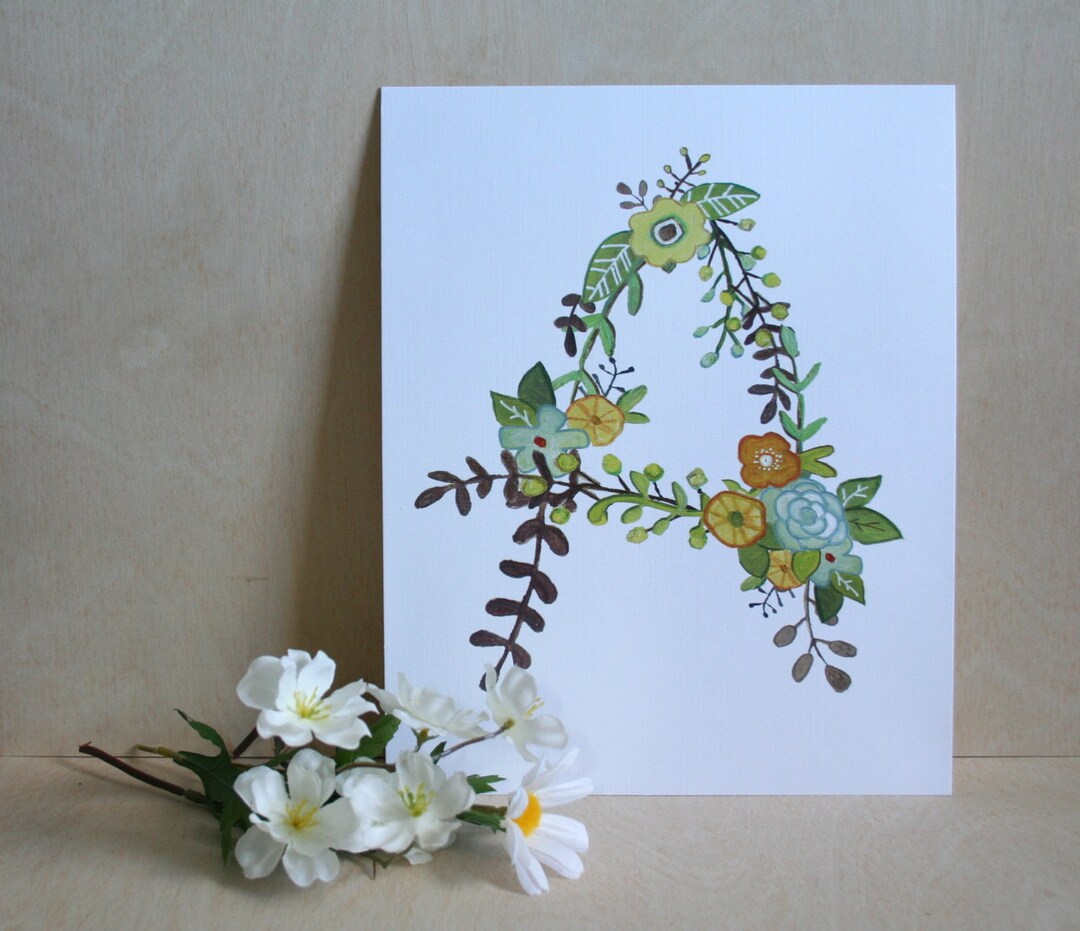 A Floral Print Initial Art Print Floral Letter - Etsy