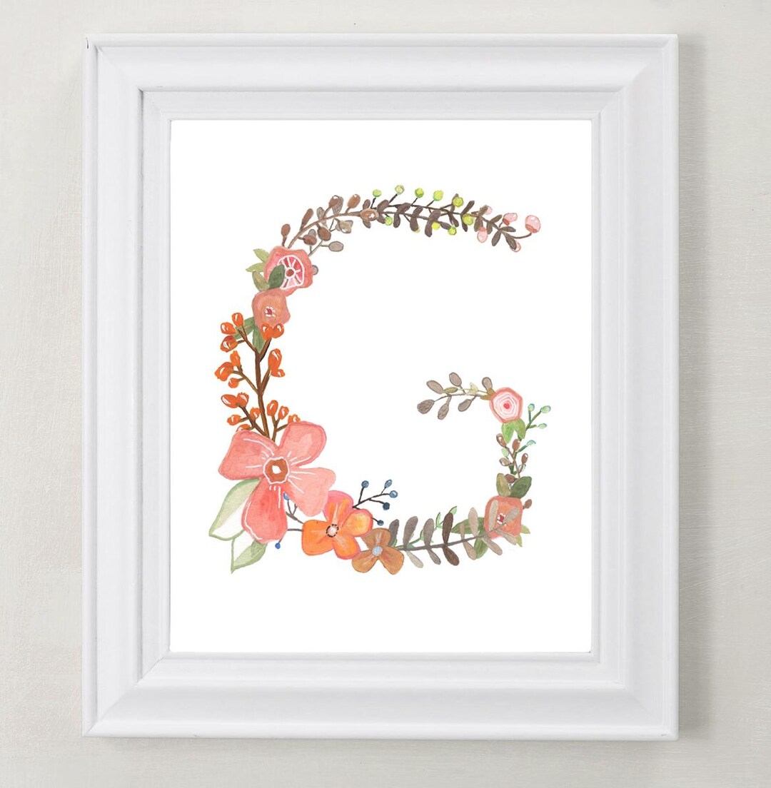 G - Floral Letter Art Print - Girls Nursery Decor - Wall Decor ...