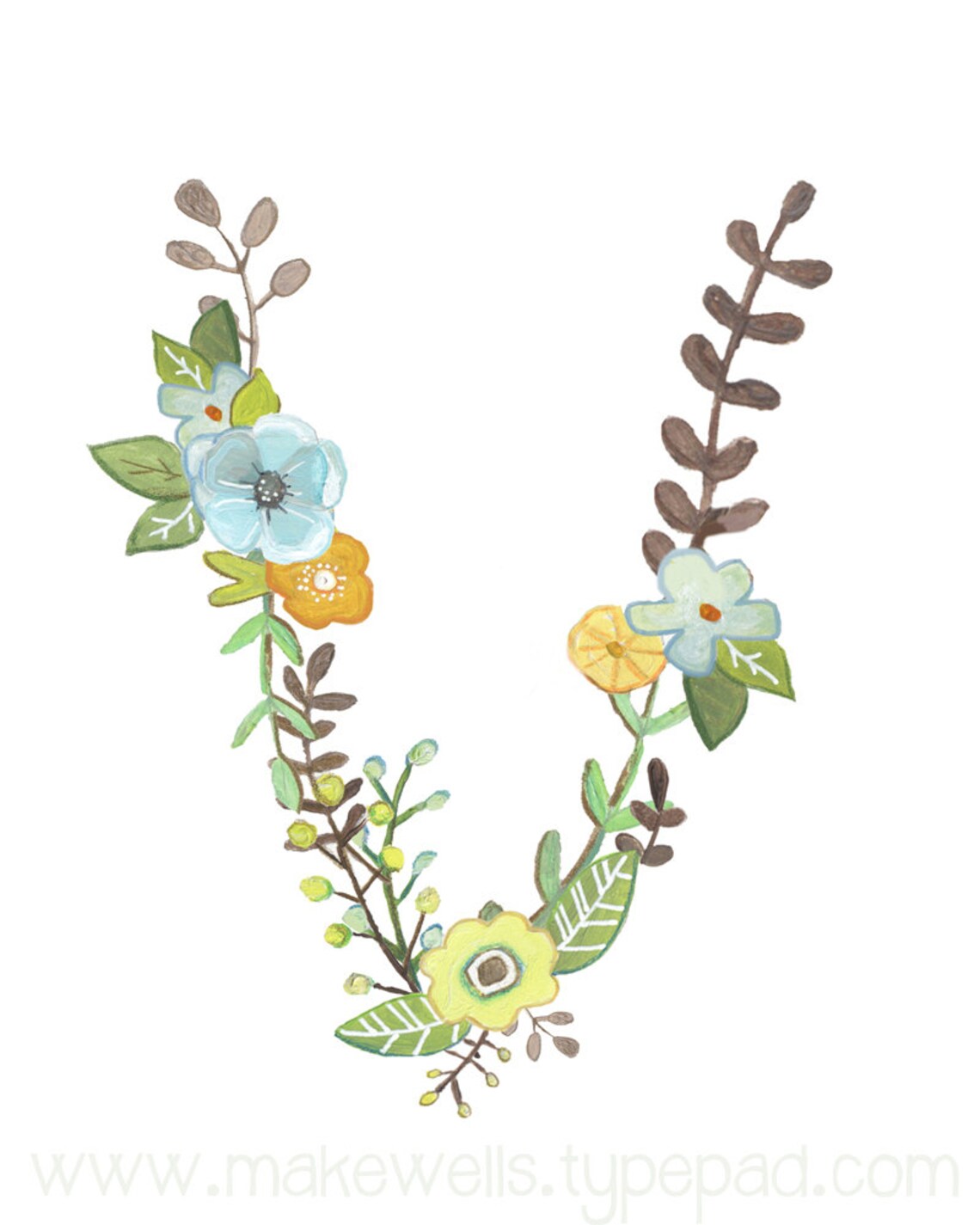 V - Floral Letter Print - Etsy