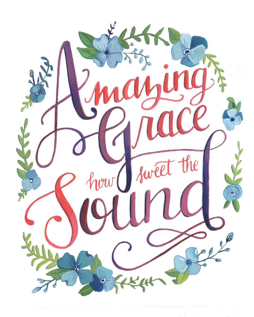Amazing Grace - 8" X 10" Art Print - Hand Lettered Illustration - Etsy